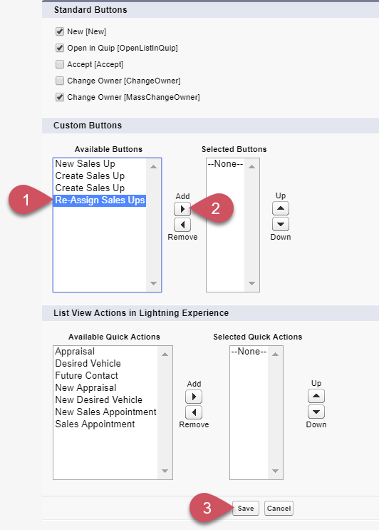 How to Add the Re-Assign Sales Up Button