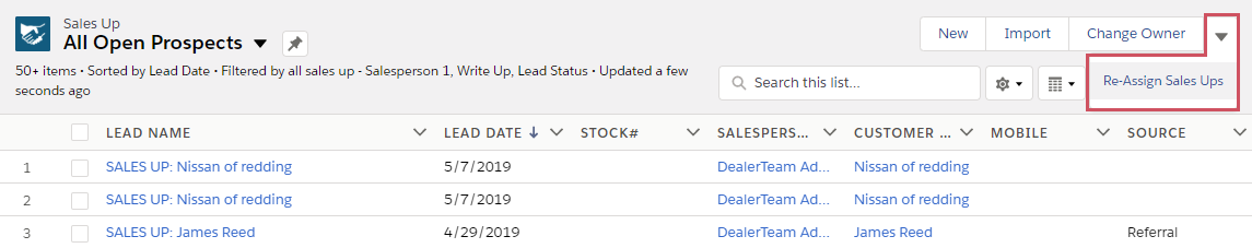 How to Add the Re-Assign Sales Up Button