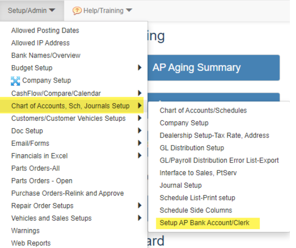 Setup the default AP Bank Account by Preparer