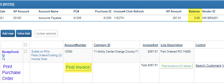 How to post a Purchase Order / Invoice