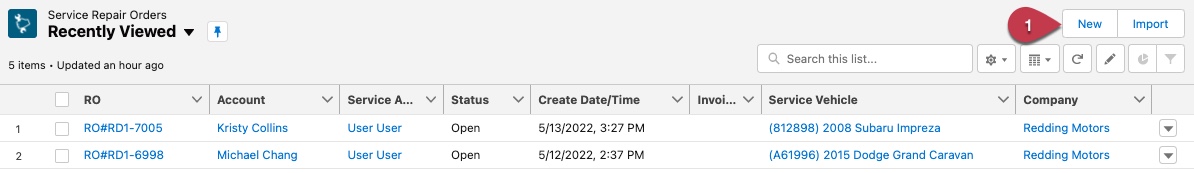 Create a new Service Repair Order