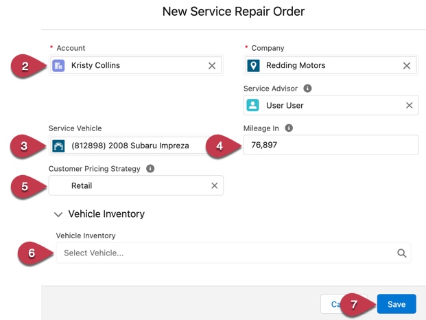 Create a new Service Repair Order