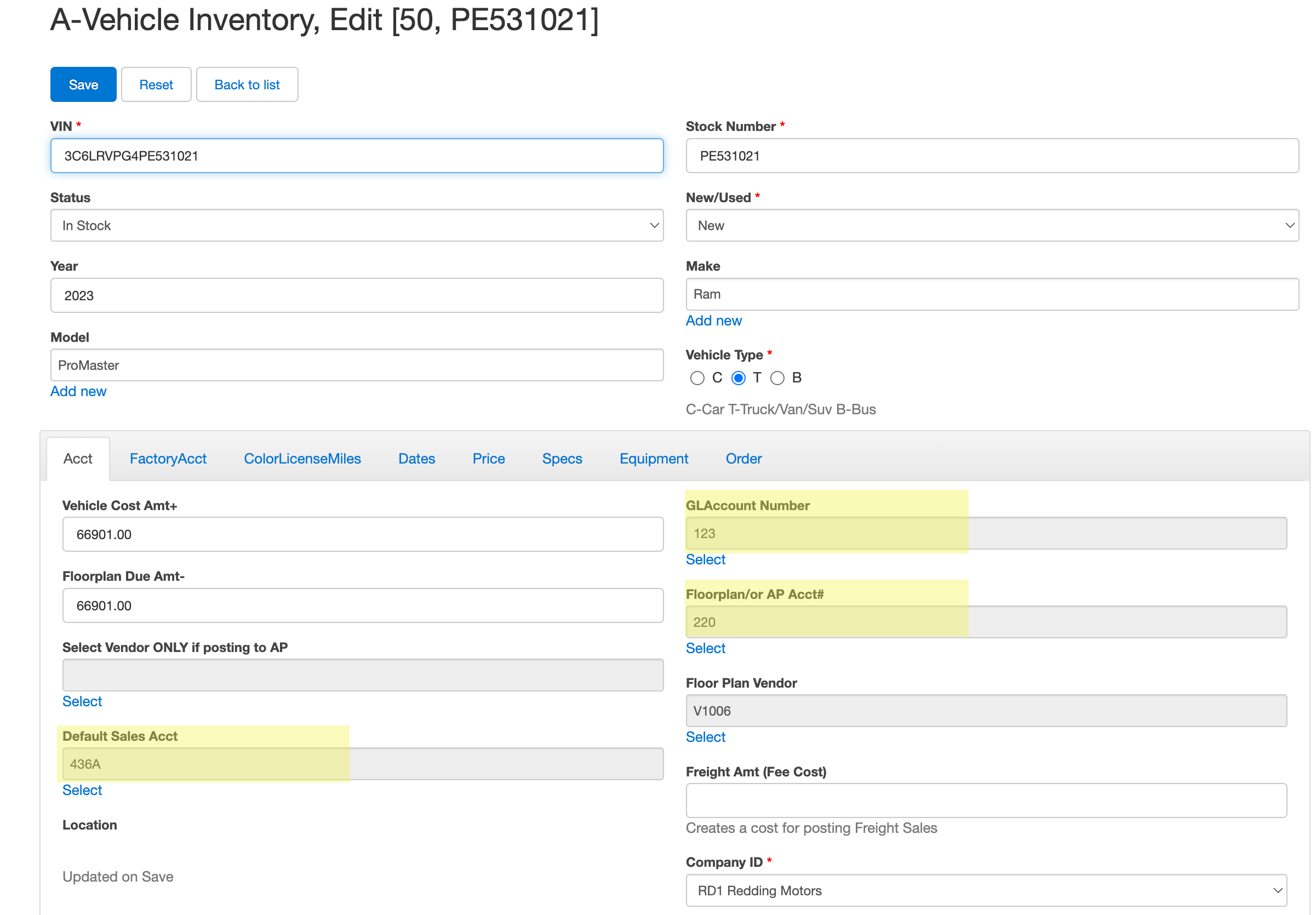Setup Vehicle Inventory Stocking