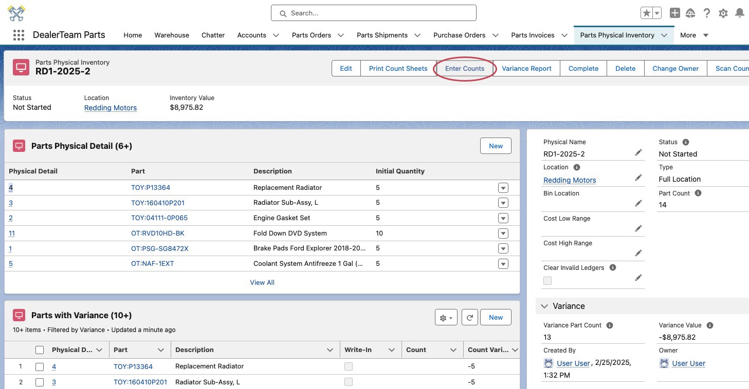 How to perform a Parts Physical Inventory